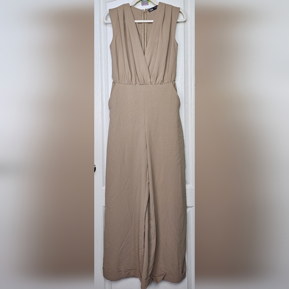 Zara | Pants & Jumpsuits | Zara Linen Jumpsuit With Pockets Sand Color ...